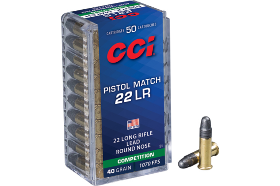 Cci Pistol Match 22 Lr 1070fps - 50rd 100bx-cs 40gr Lead Rn